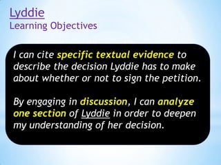 Lyddie: Lesson ten, Unit 1 | PPTX