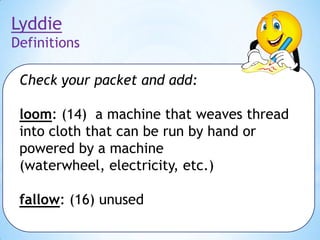 Lyddie: Lesson three, Unit 1 | PPTX