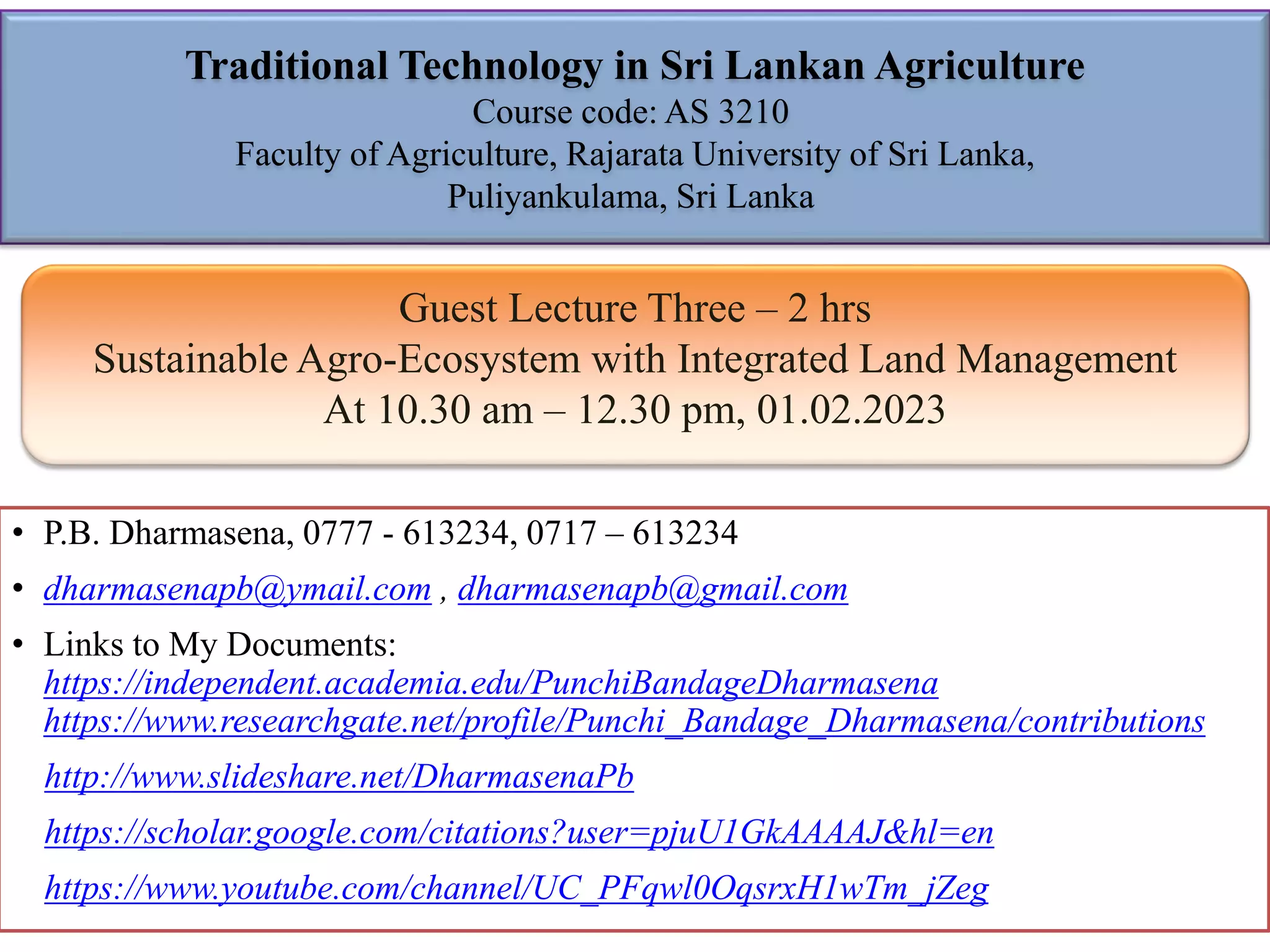 Sustainable Agro-Ecosystem with Integrated Land Management | PPT