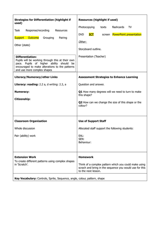 Lesson three plan | DOC | Programming Languages | Computing