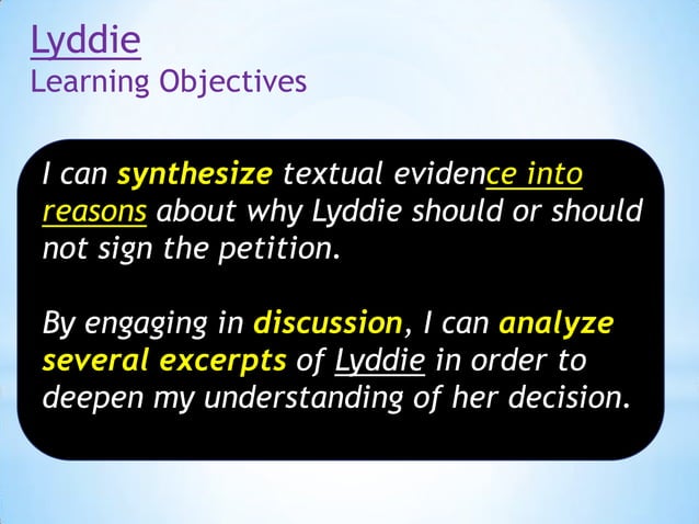 Lyddie: Lesson twelve, Unit 1 | PPTX