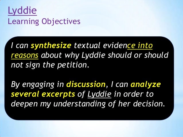 Lyddie: Lesson twelve, Unit 1