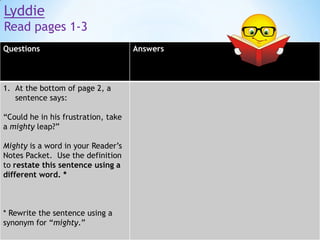 Lyddie: Lesson two, Unit 1 | PPTX
