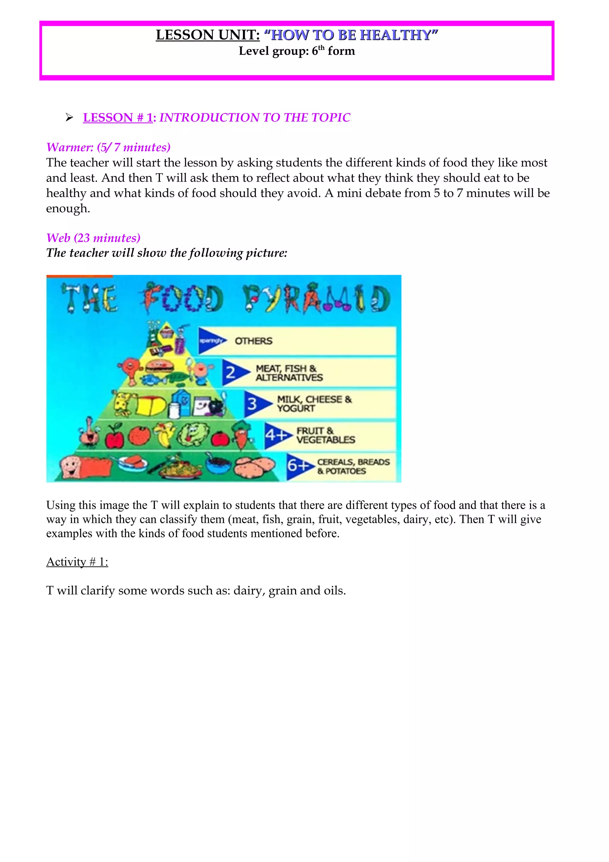 Lesson unit -how_to_be_healthy[1] | DOC | Nutrition | Healthy Living