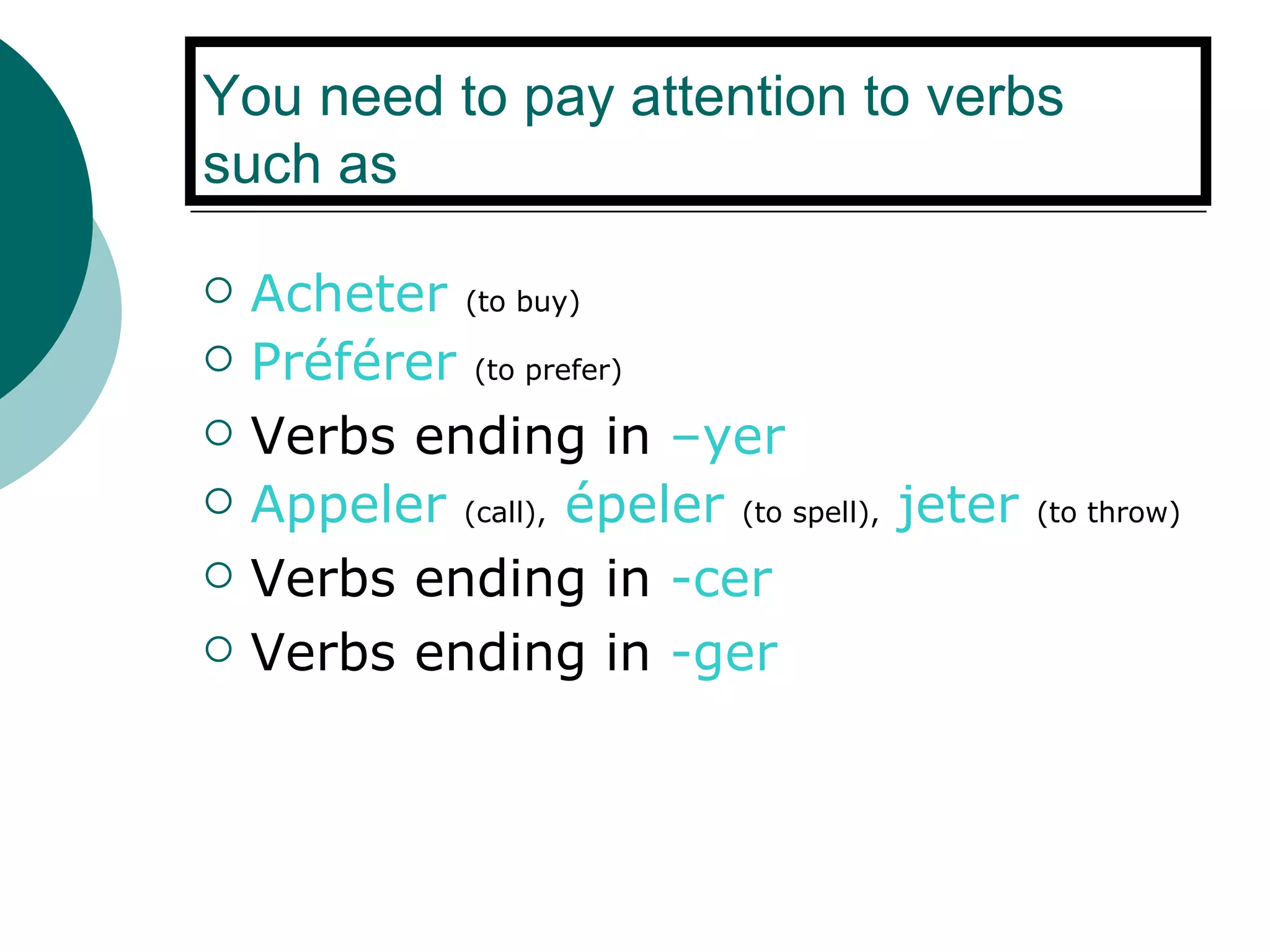 Les verbes au présent en –er avec stem changes | PPT