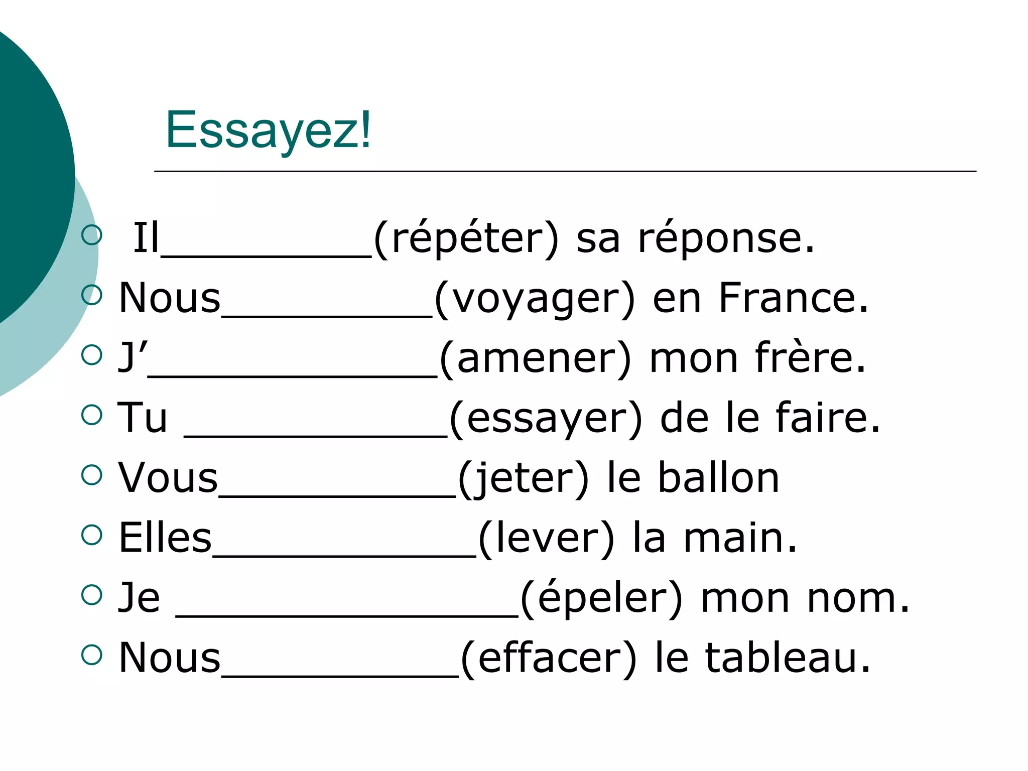 Les verbes au présent en –ER avec stem changes | PPT