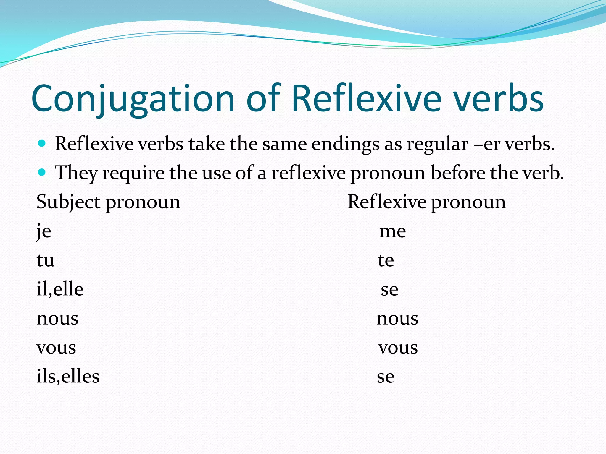 Les verbes pronominaux et les pronoms réfléchis | PPTX