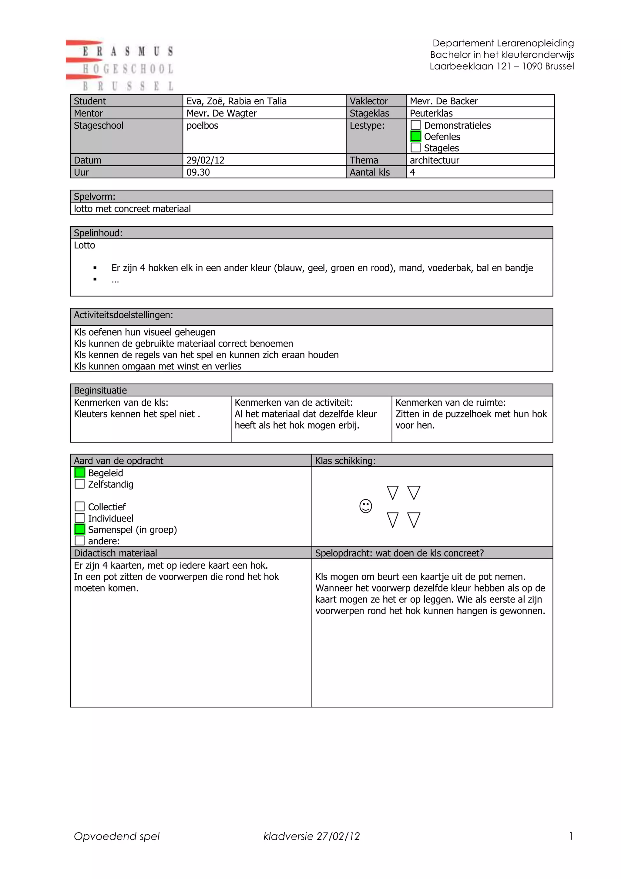 Lesvoorbereiding opvoedendspel | DOCX