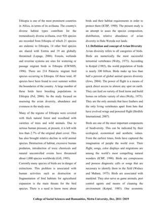 ASSESSMENT OF AVIAN SPECIES DIVERSITY: THE CASE OF HALU WEREDA ...