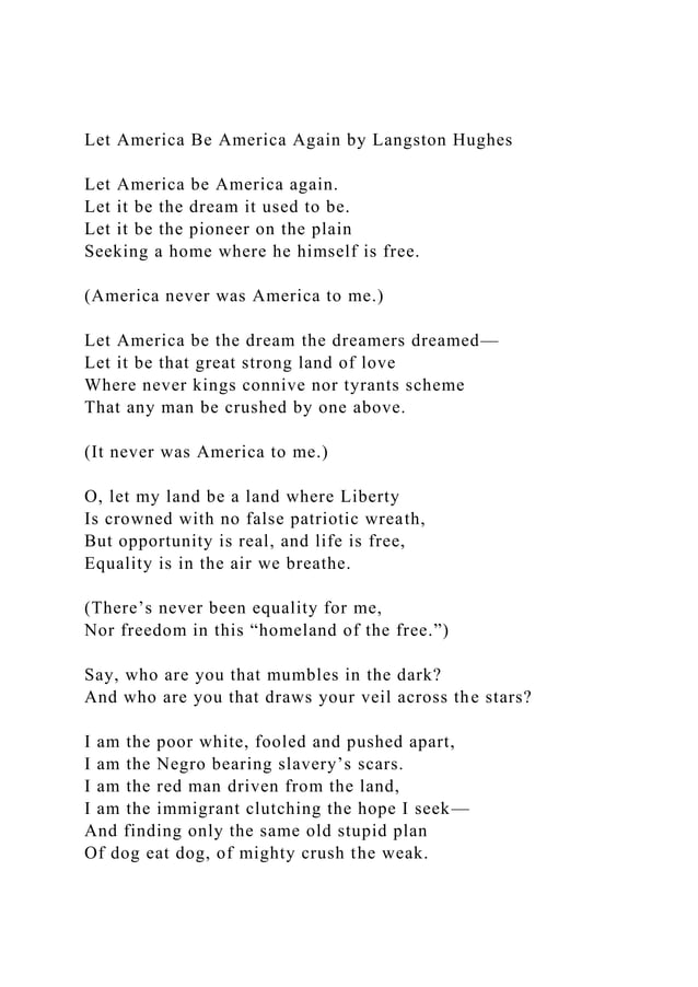 Let America Be America Again by Langston HughesLet America be .docx
