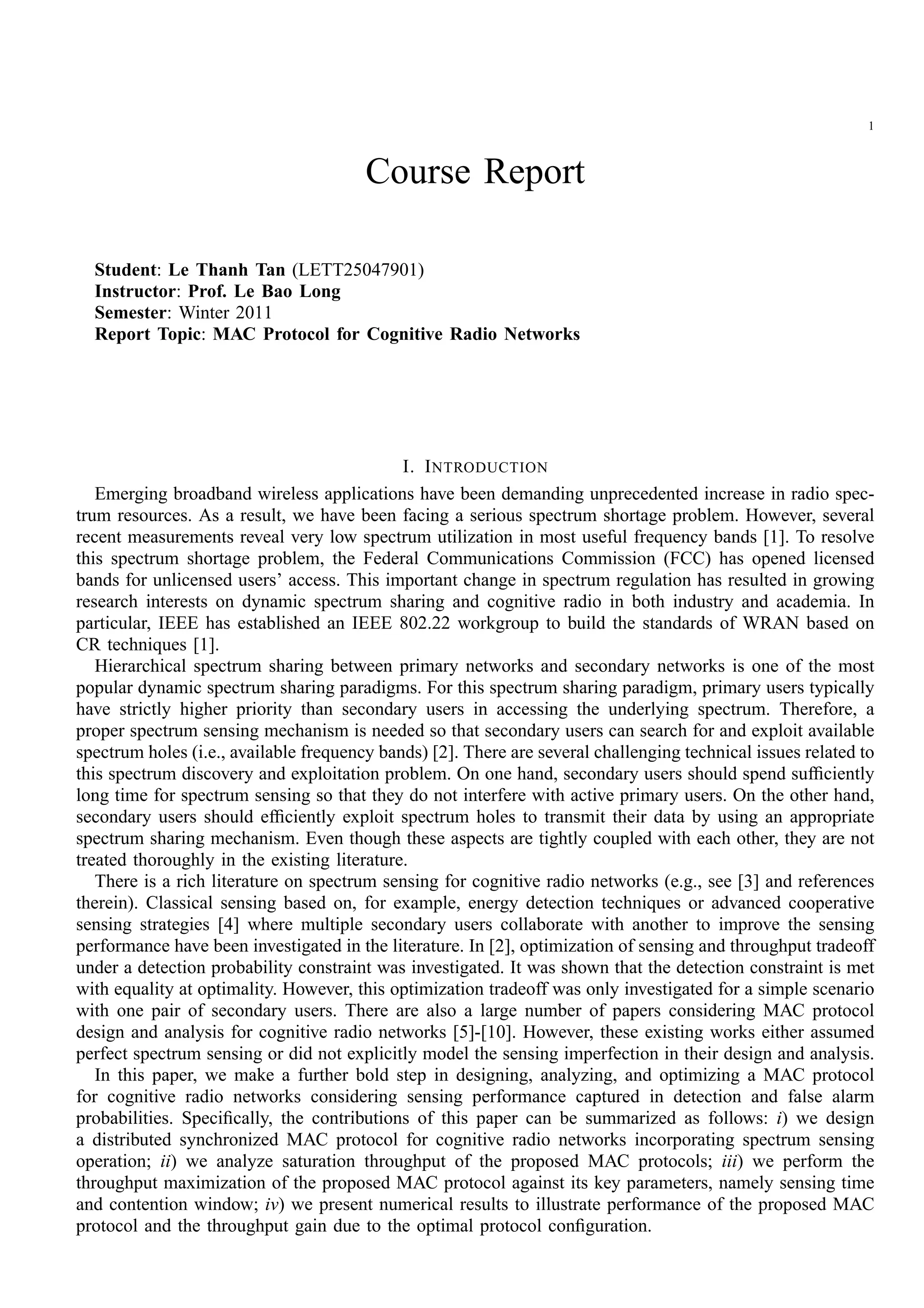 MAC Protocol for Cognitive Radio Networks | PDF
