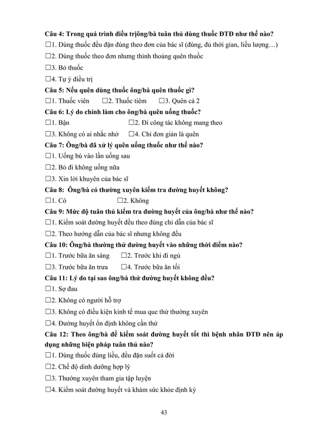 Đề tài: Tuân thủ điều trị phòng biến chứng đái tháo đường, HAY | PDF