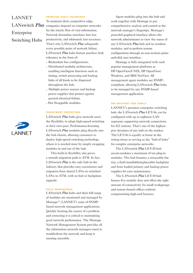 LANNET LANswitch Plus LET-36/20/10 Enterprise Switching Hubs | PDF