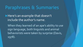 Paraphrases & Summaries (APA) | PPT