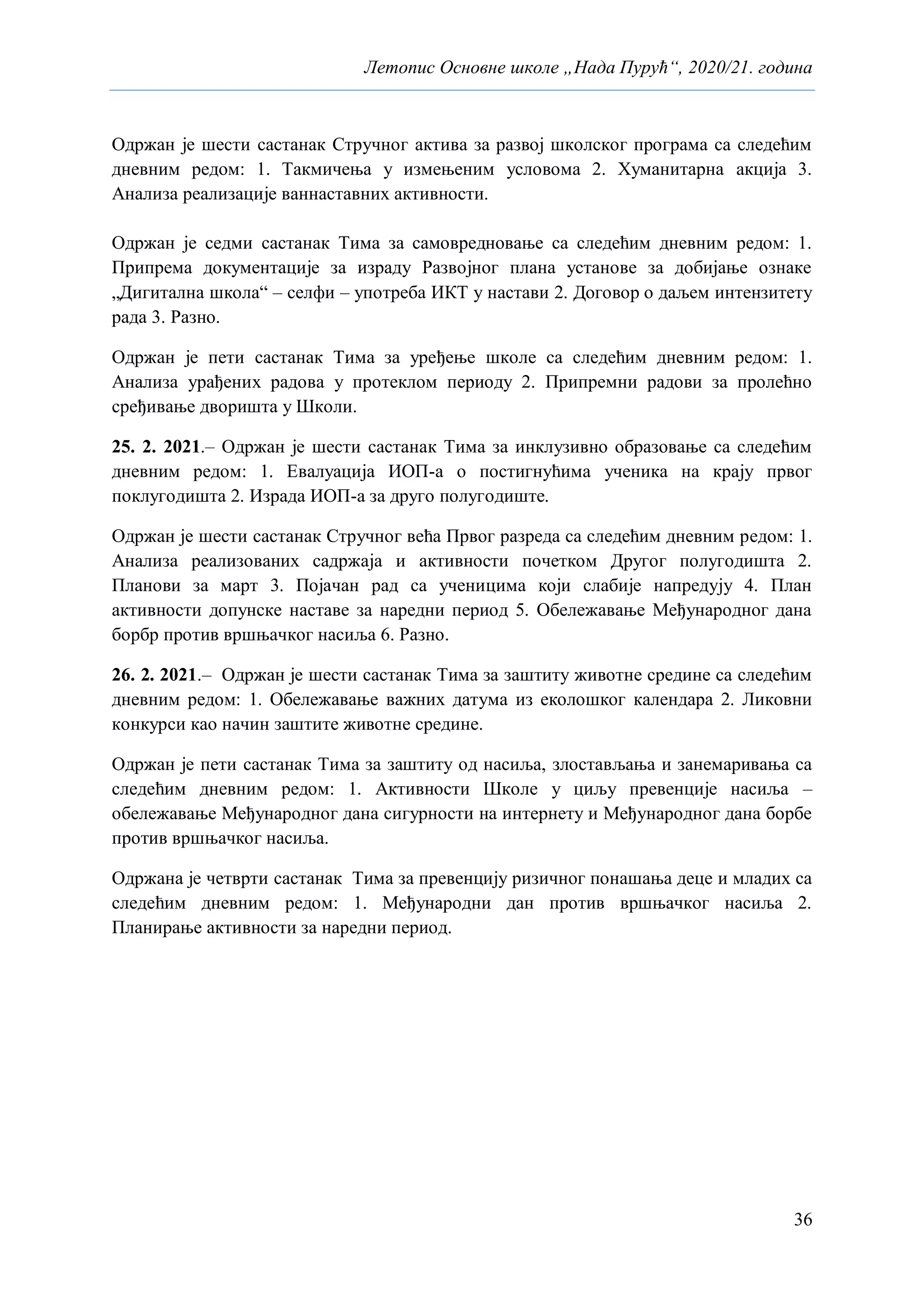 Letopis OŠ "Nada Purić" Valjevo 2020/2021. | PDF