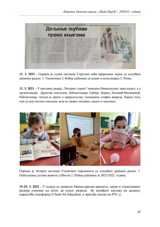 Letopis OŠ "Nada Purić" Valjevo 2020/2021. | PDF