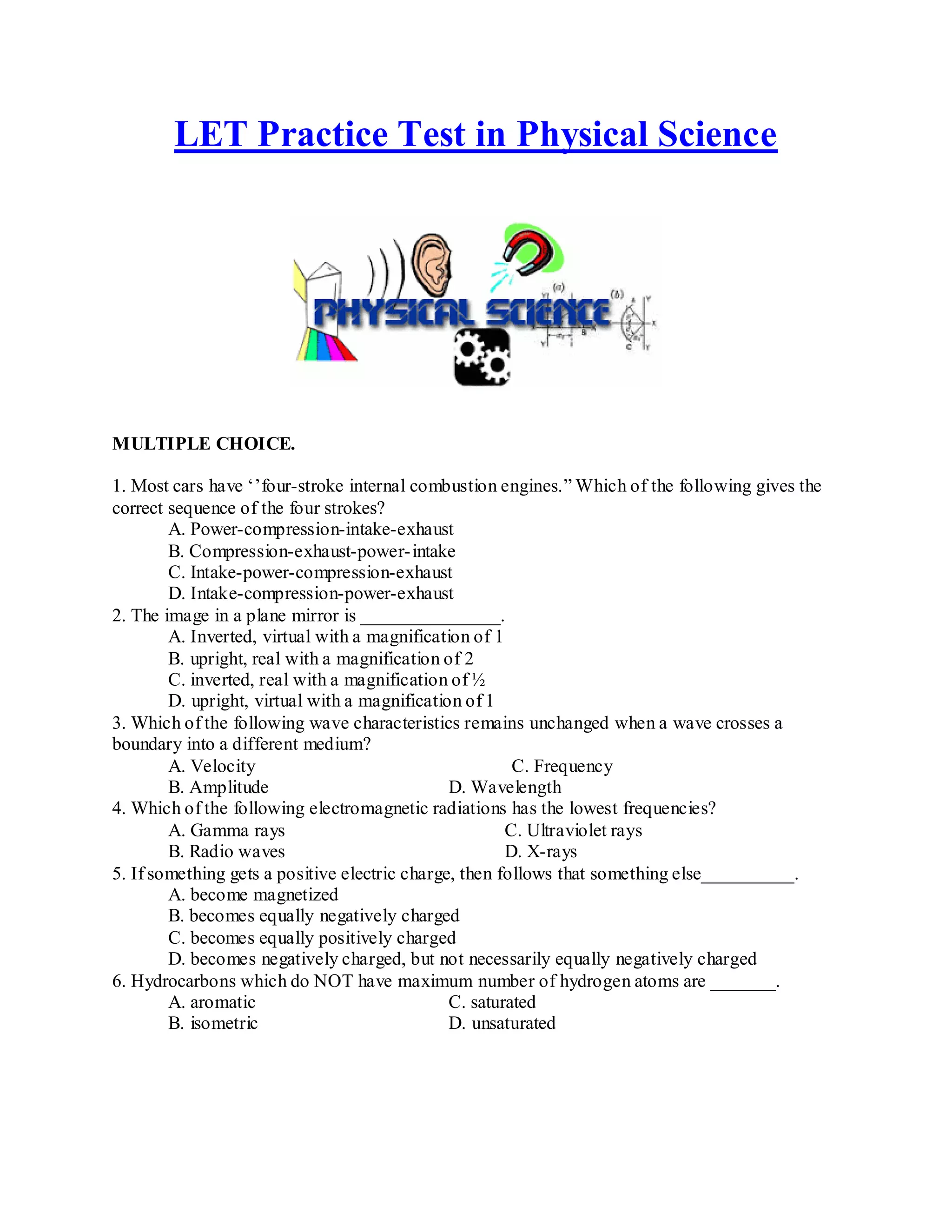 Let practice test in physical science | PDF