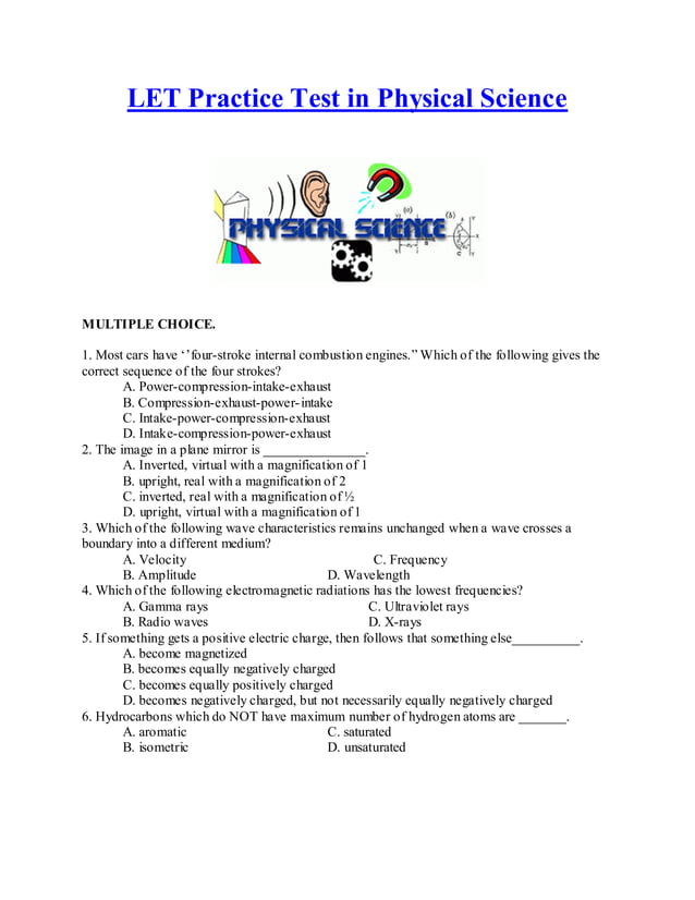 Let practice test in physical science | PDF | Chemistry | Science