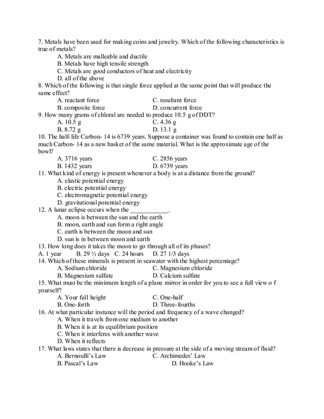 Let practice test in physical science | PDF | Chemistry | Science