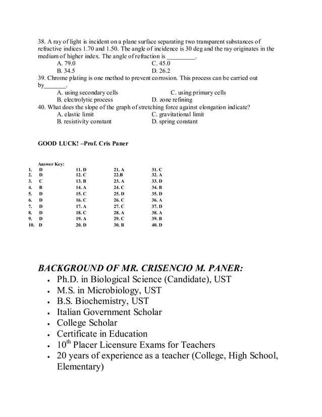 Let practice test in physical science | PDF | Chemistry | Science