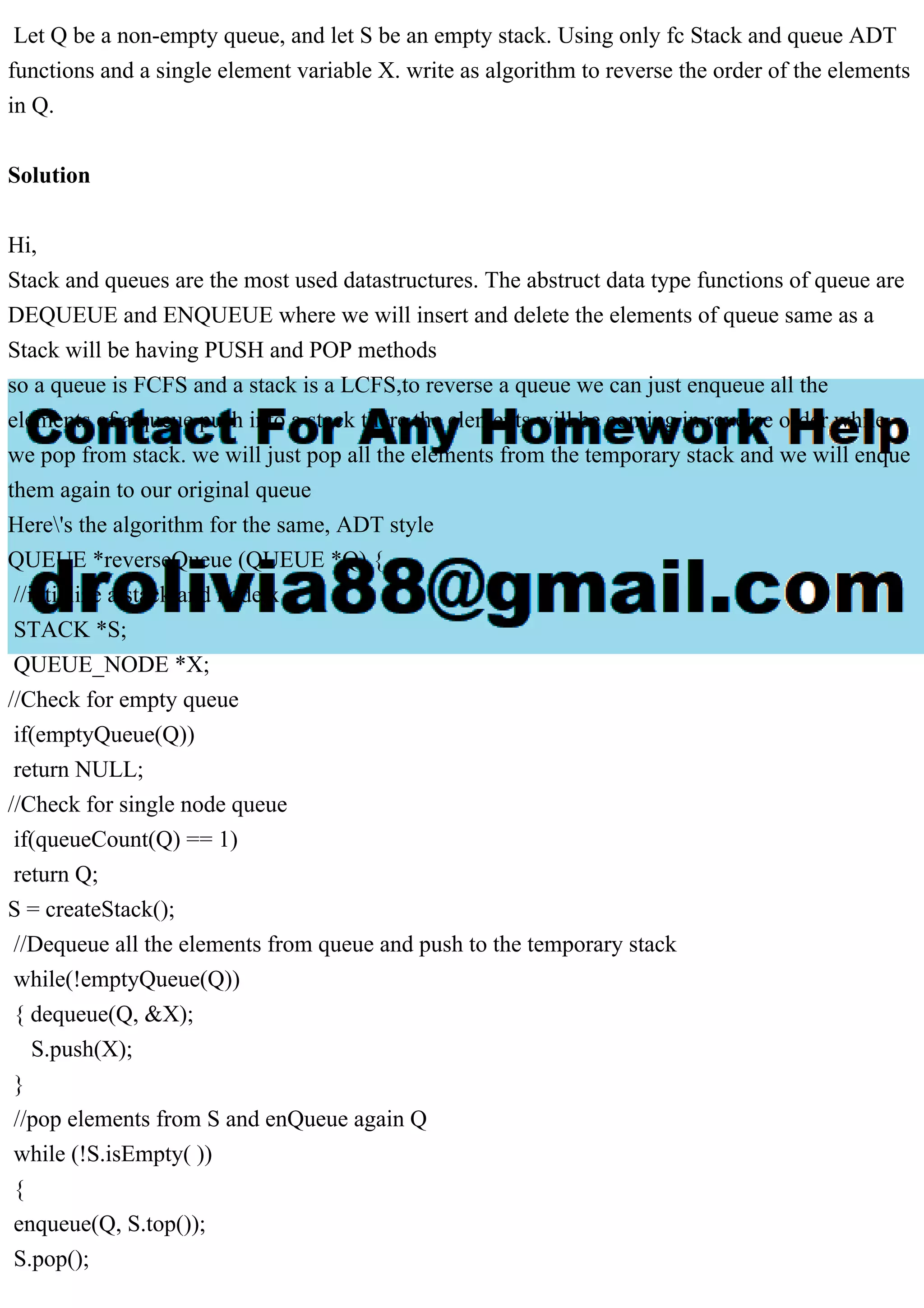 Let Q be a non-empty queue, and let S be an empty stack. Using only f.pdf