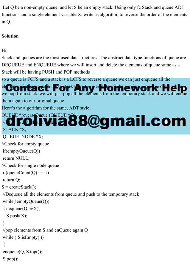 Let Q be a non-empty queue, and let S be an empty stack. Using only f.pdf