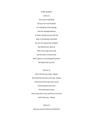 Letra de always bon jovi | DOCX | Music | Entertainment