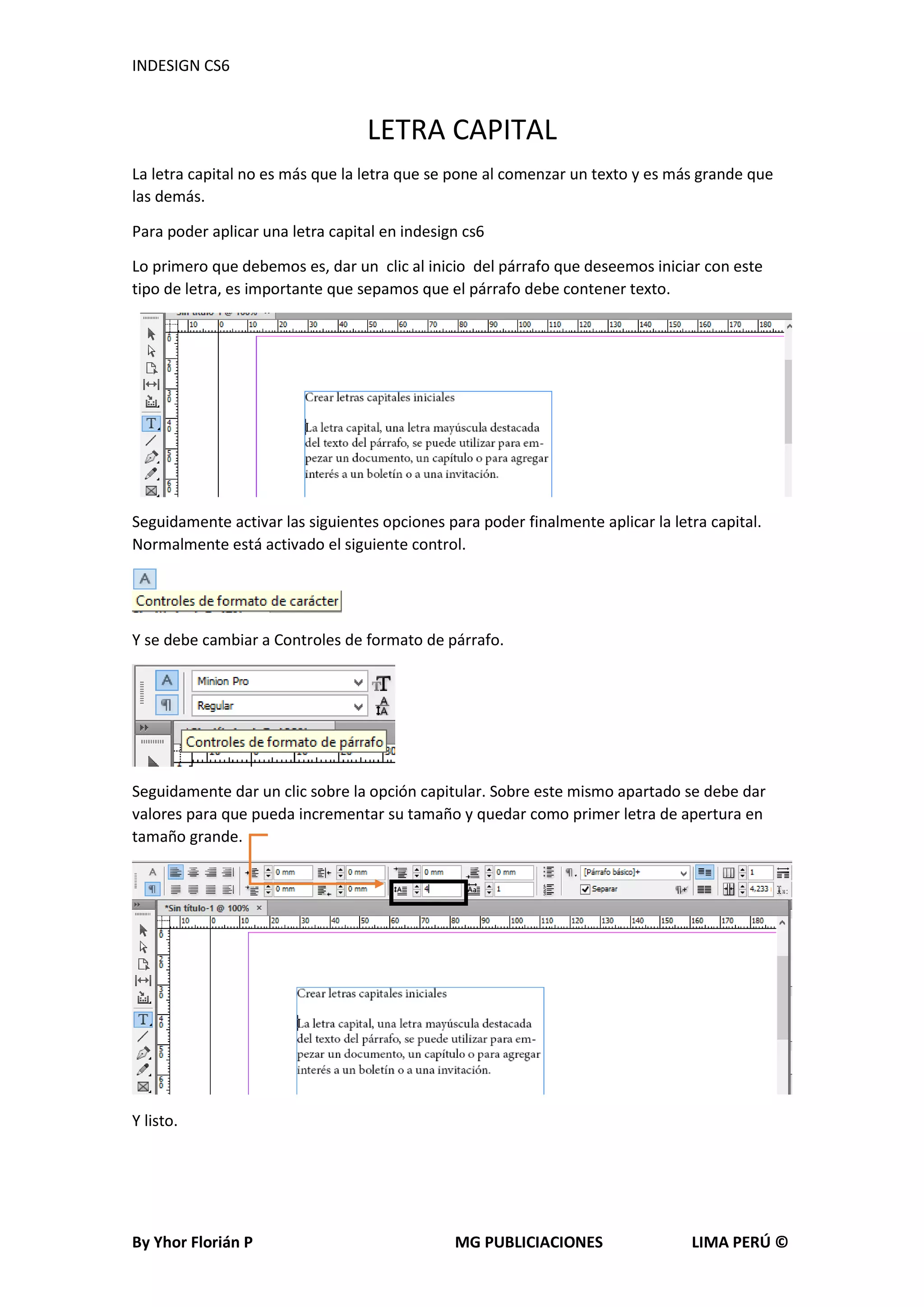 Letra capital en INDESIGN CS6 | PDF
