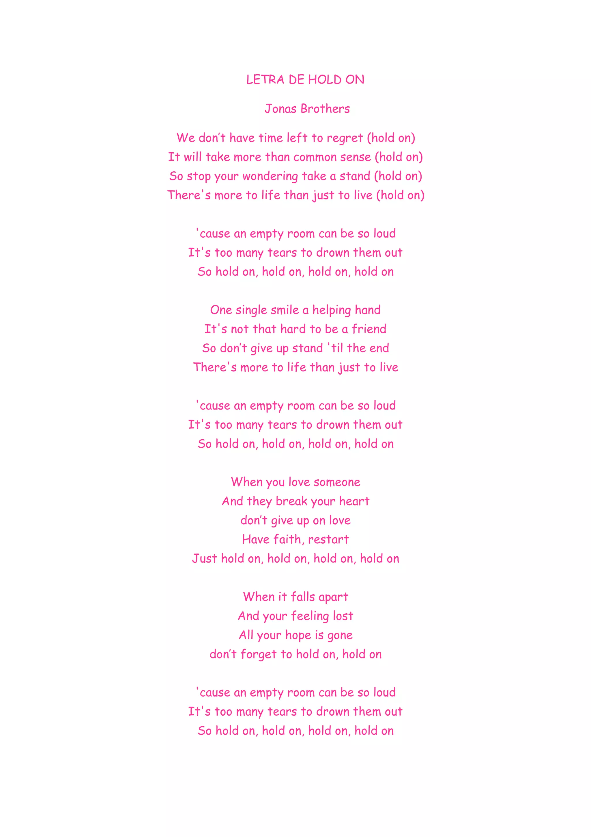 Letra de hold on | DOCX