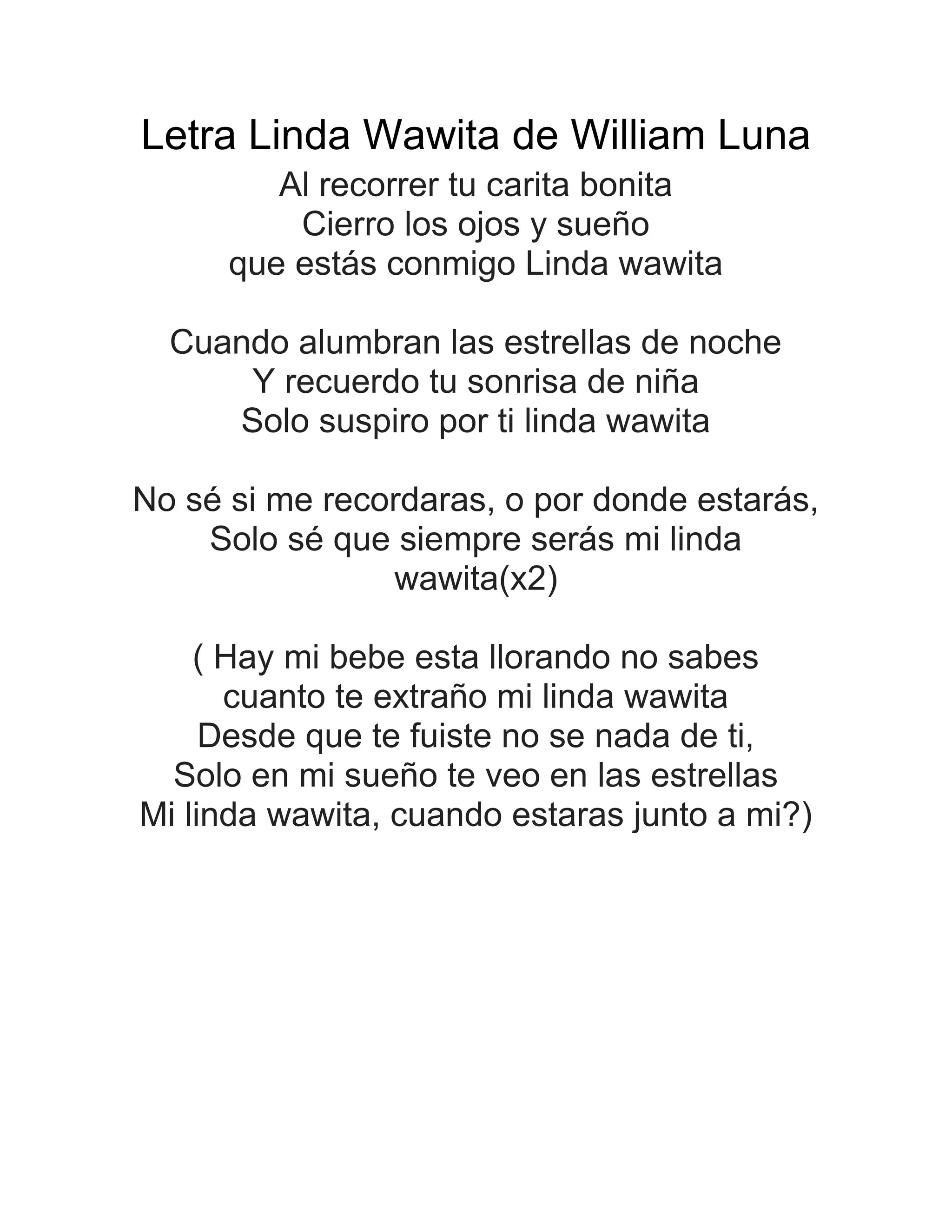 Letra linda wawita de william luna | PDF