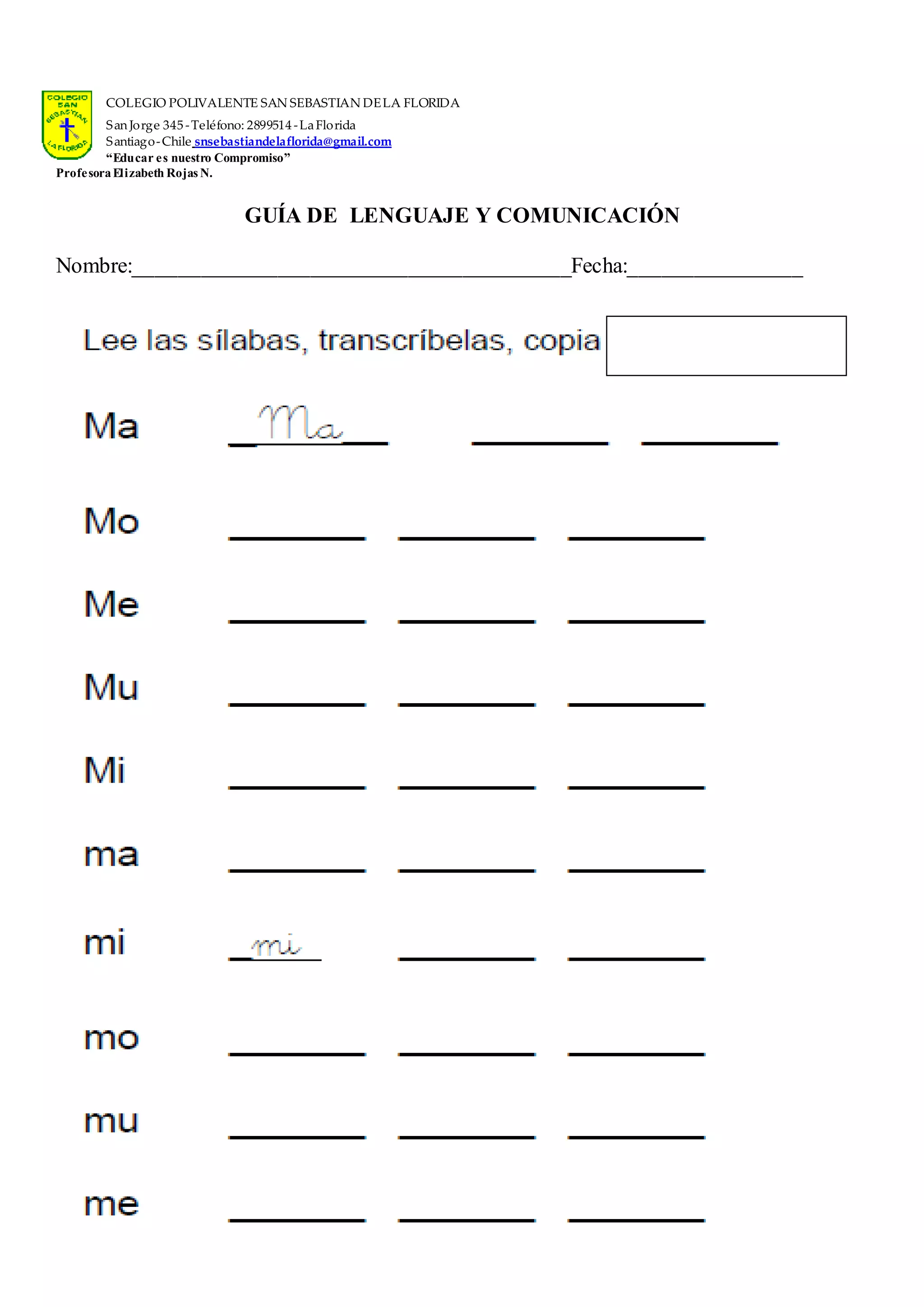 Letra m con señas | DOCX