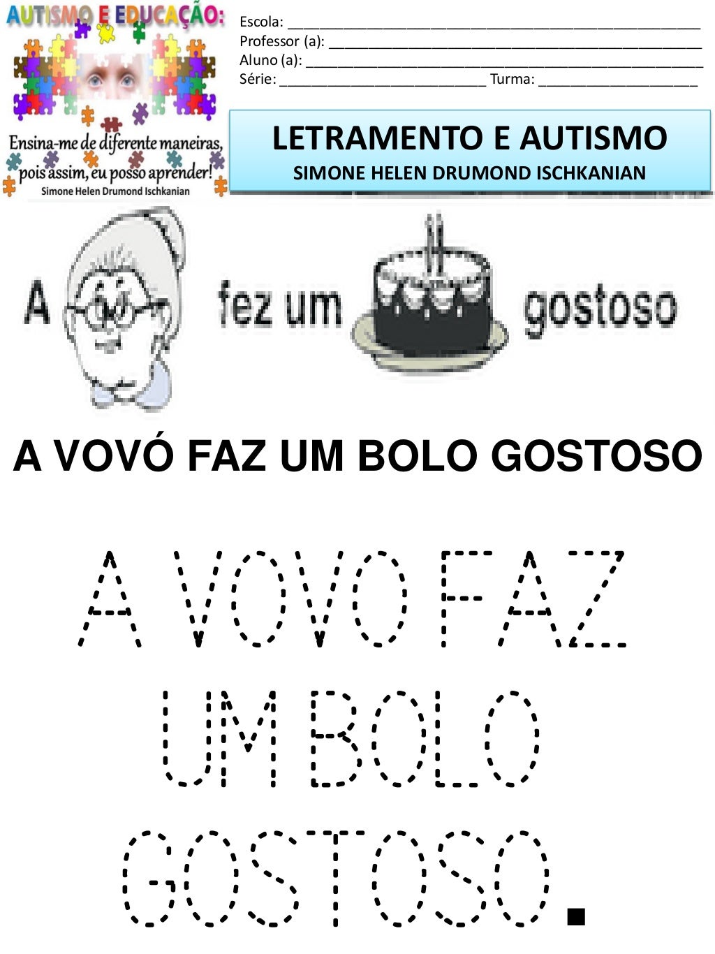 Letramento e autismo frases pontilhadas