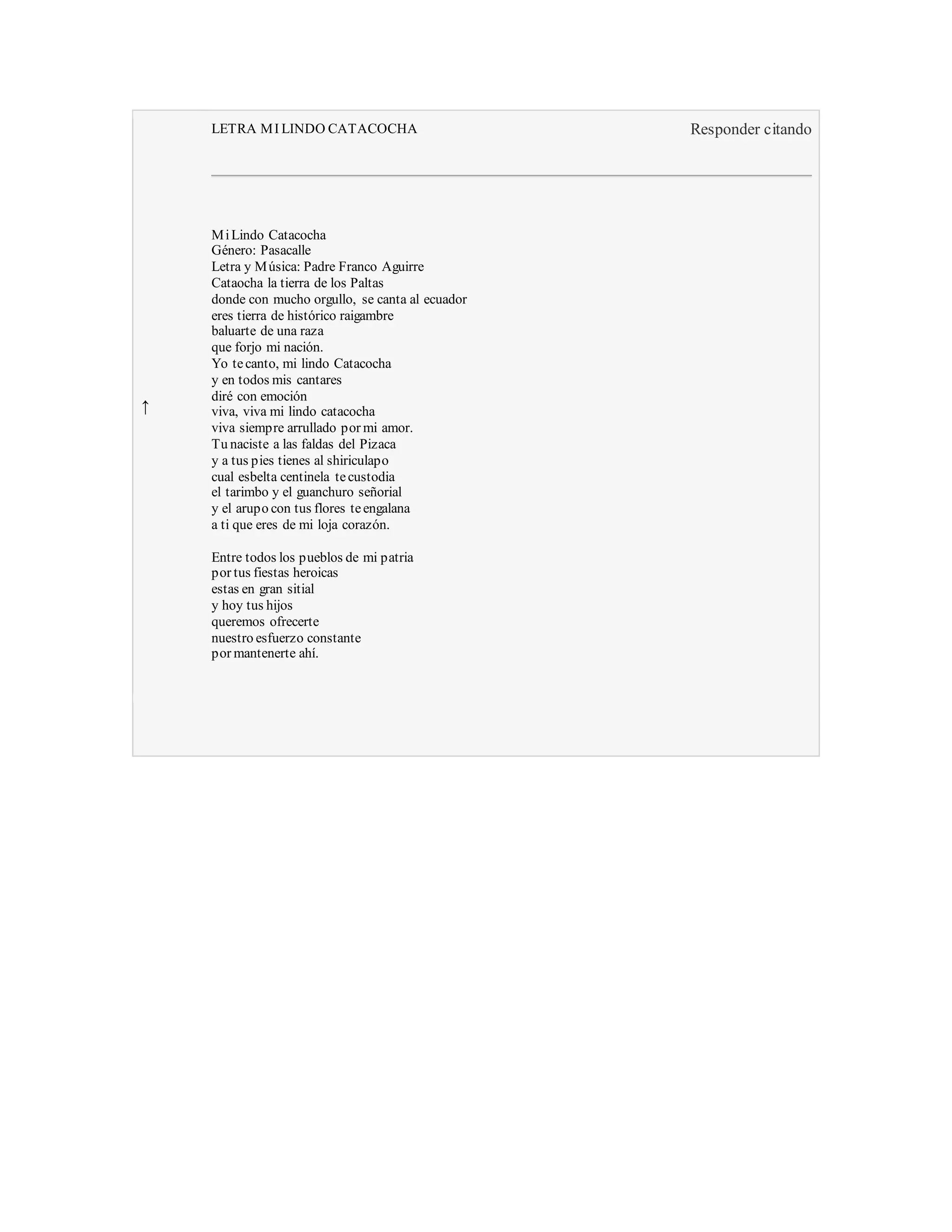 Letra mi lindo catacocha | DOCX