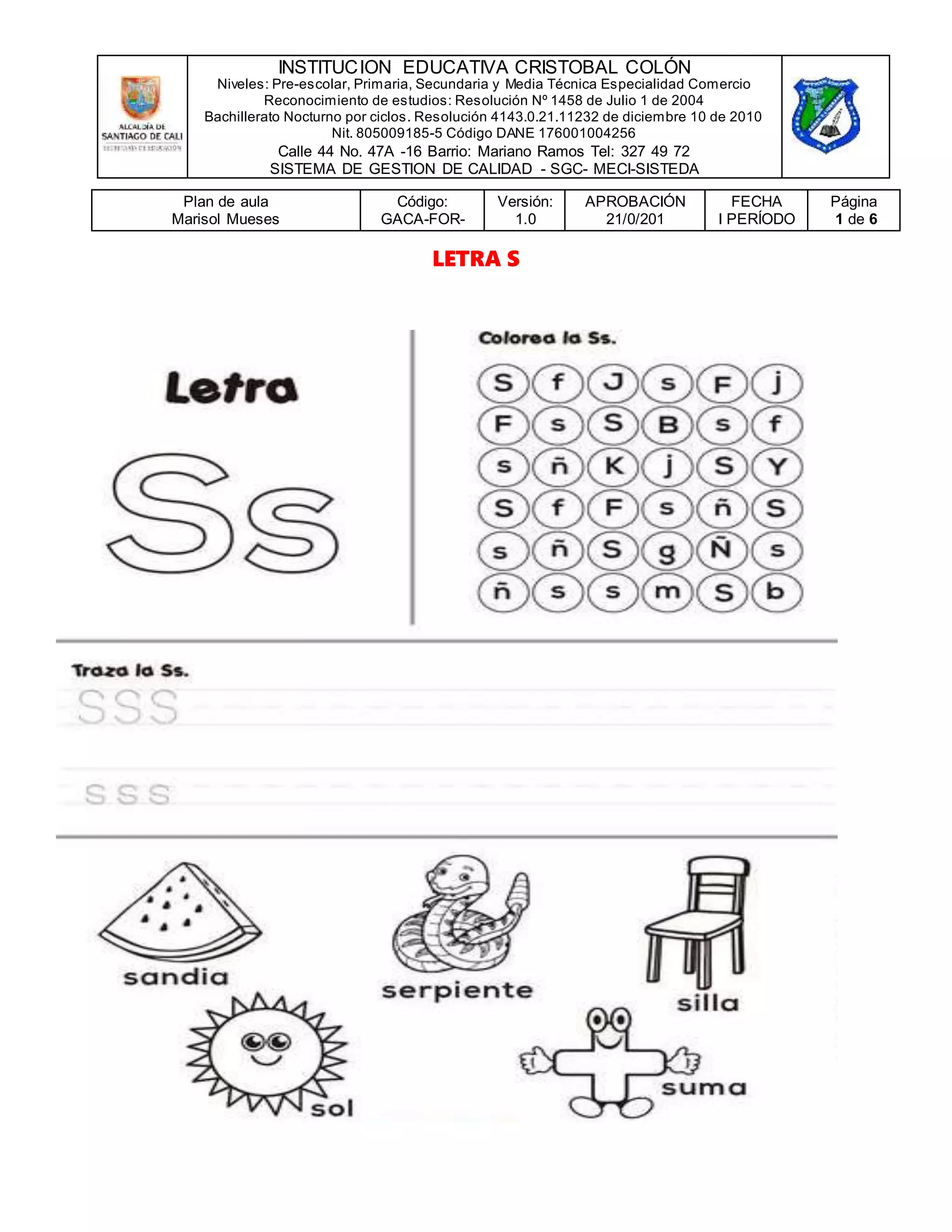 Letra s actividades semama 18 al 22 de mayo | DOCX | Professional ...