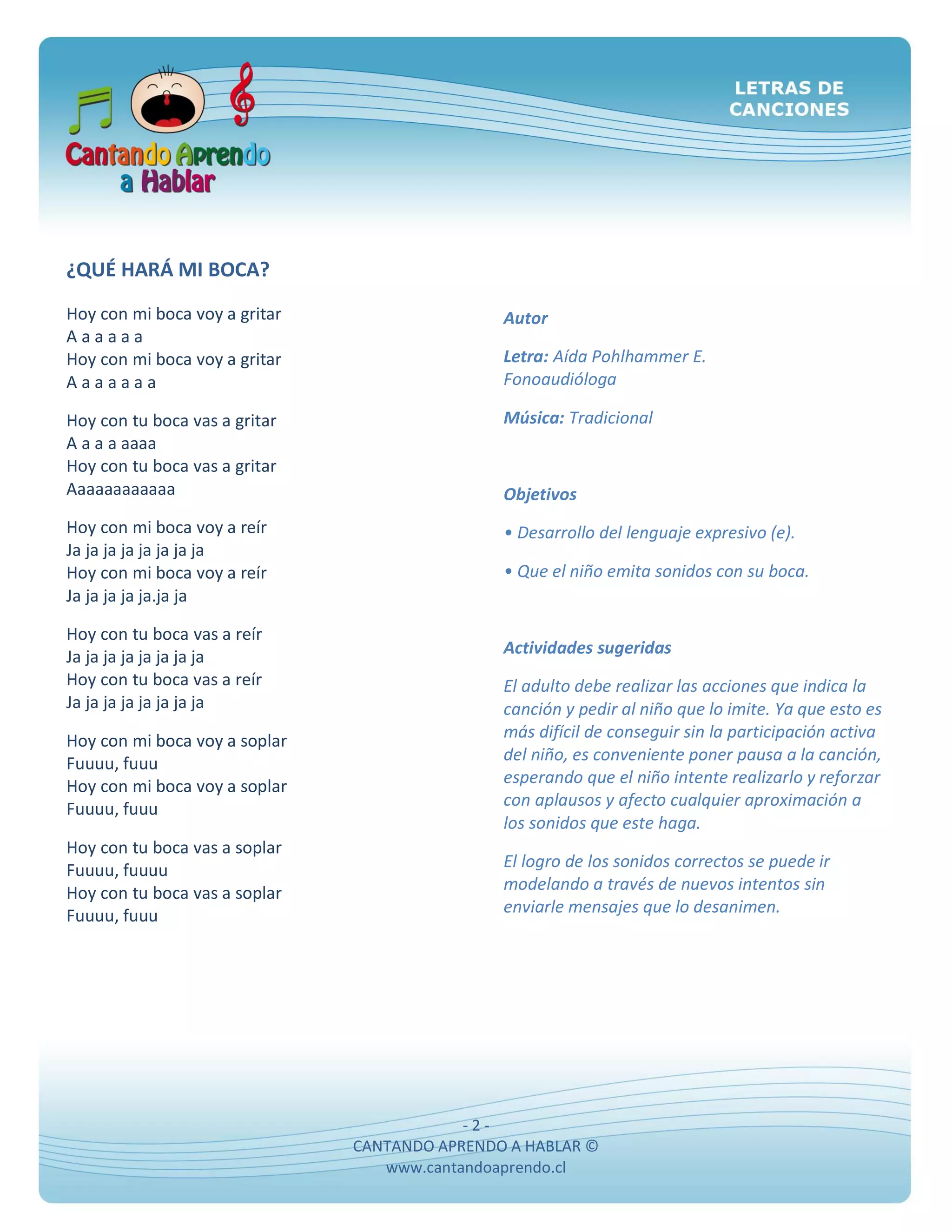 Letras de canciones cantando aprendo hablar | PDF | Children\'s Music ...