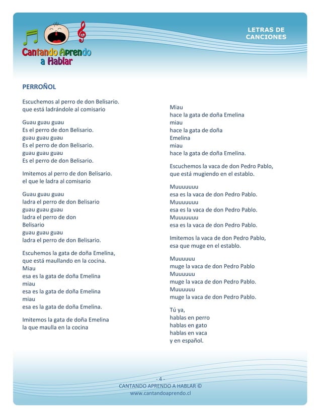 Letras de canciones cantando aprendo hablar | PDF | Children\'s Music ...