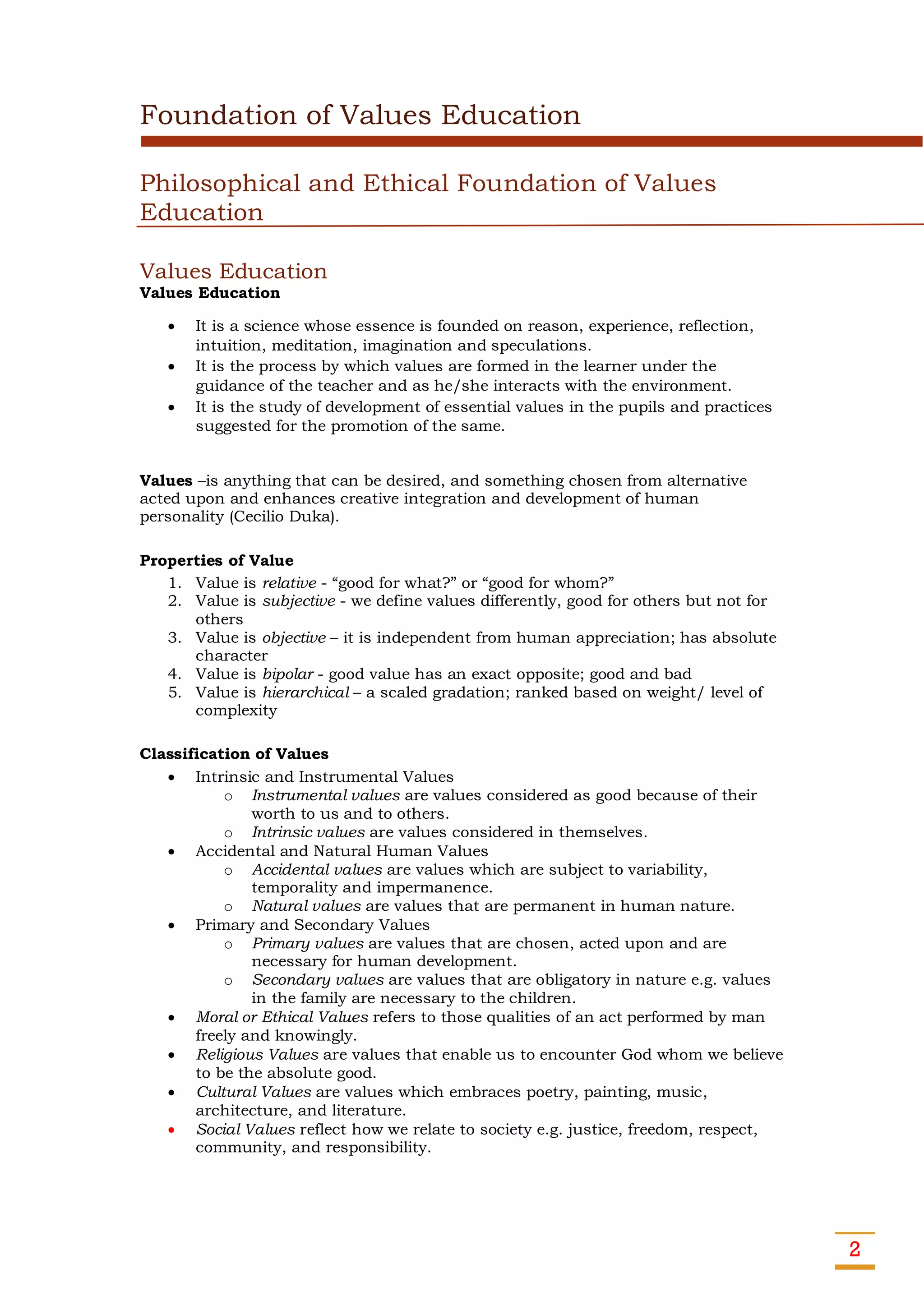 LET Reviewer - Values Education | PDF