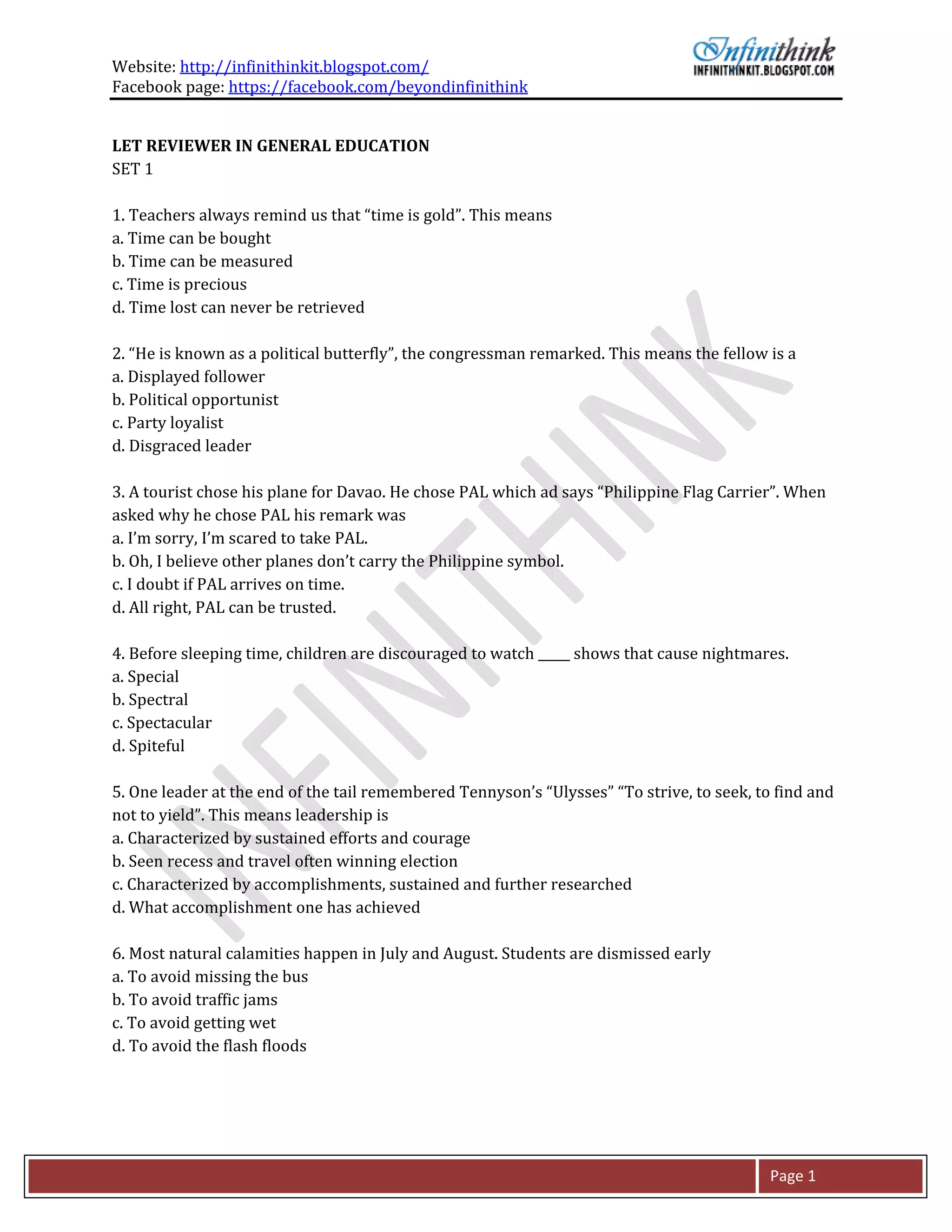 LET reviewer in general education | PDF