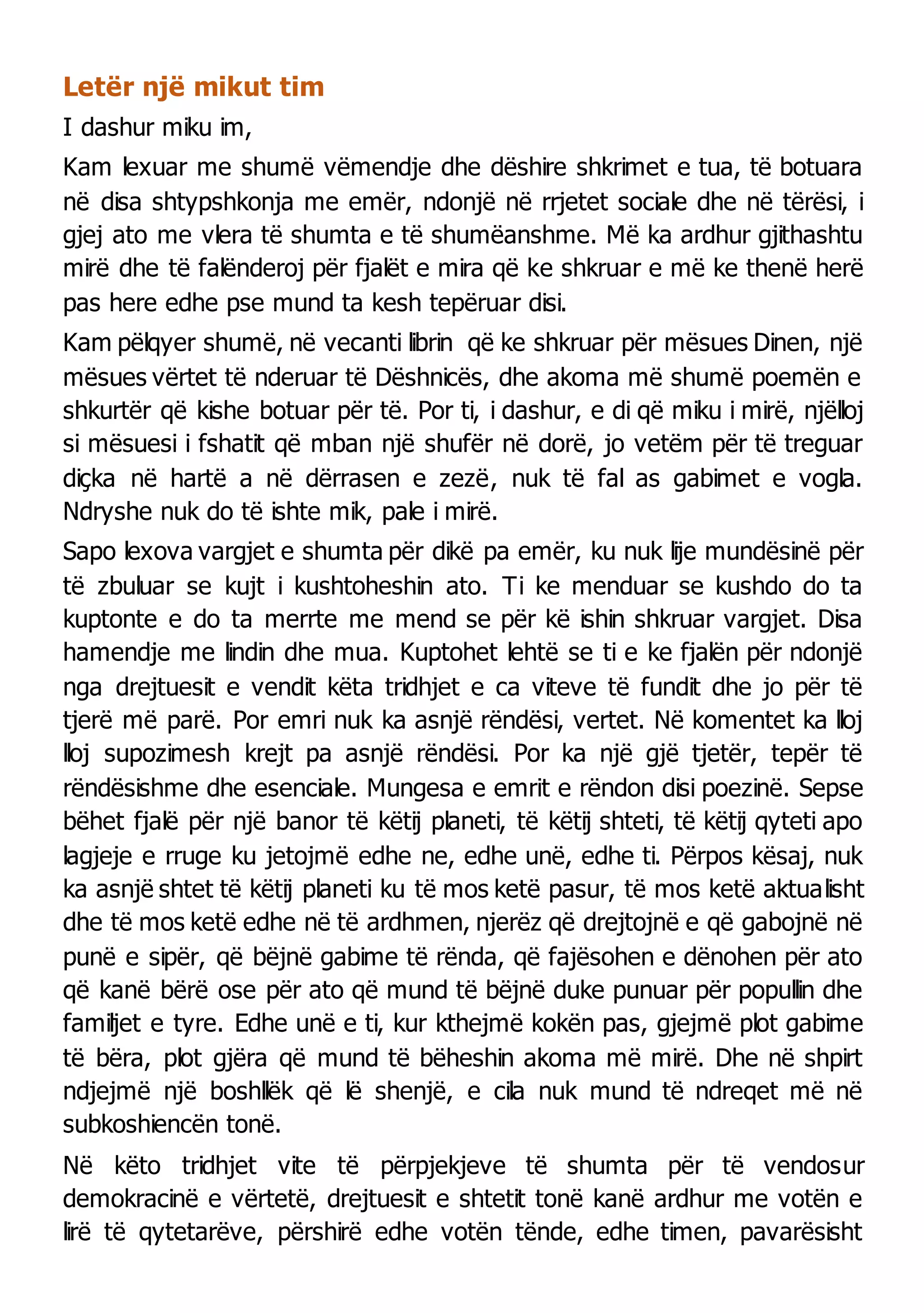Letër një mikut tim | DOCX