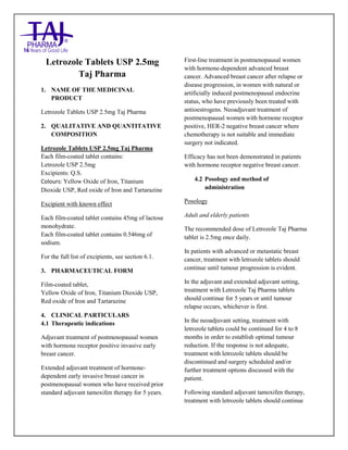 Letrozole Tablet USP Taj Pharma SmPC | PDF