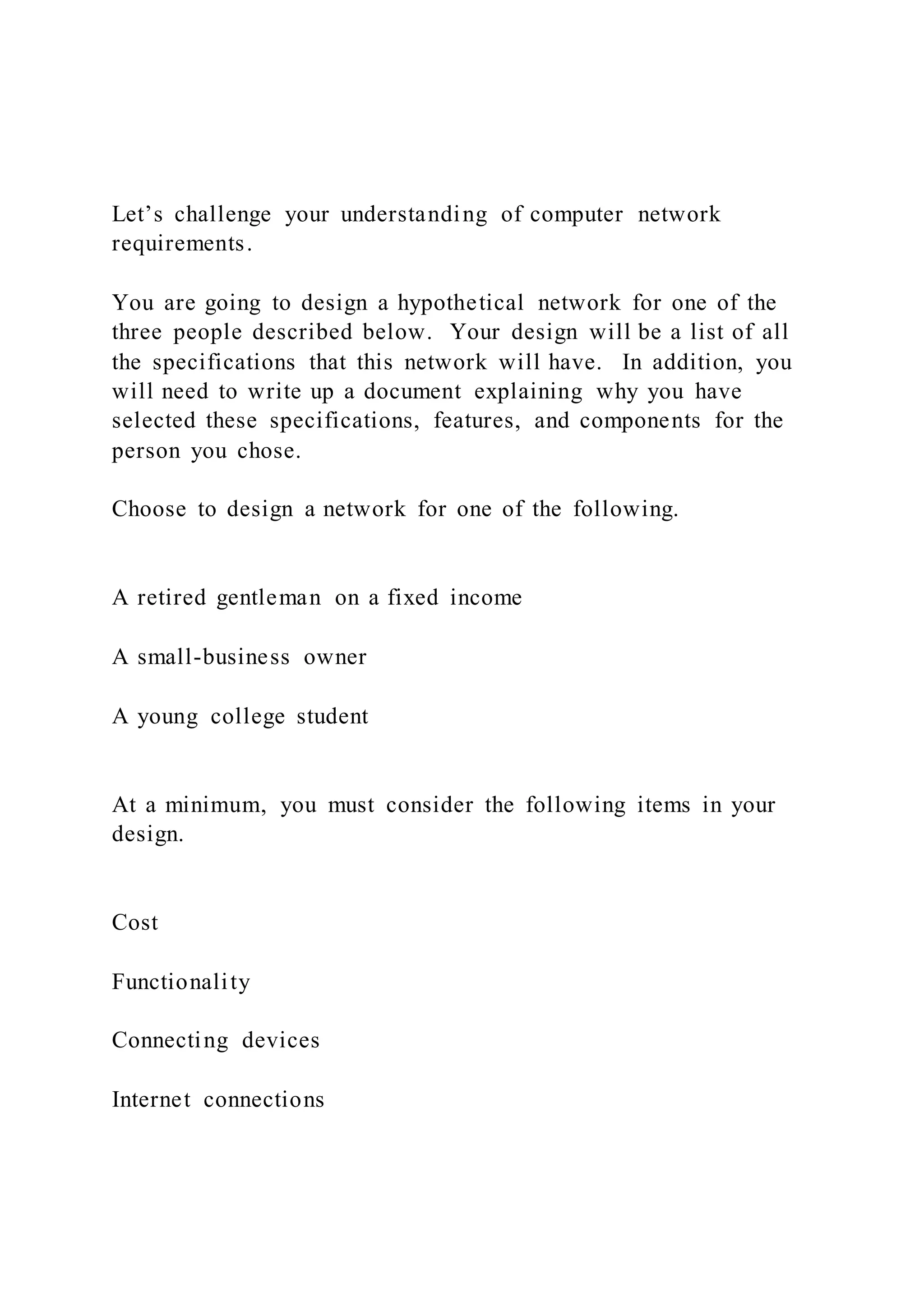 Let’s challenge your understanding of computer network requireme | DOCX