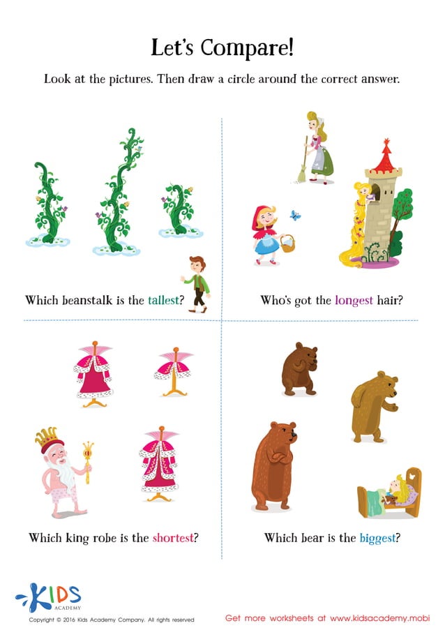 Matching worksheets for kids - Comparing objects | PDF
