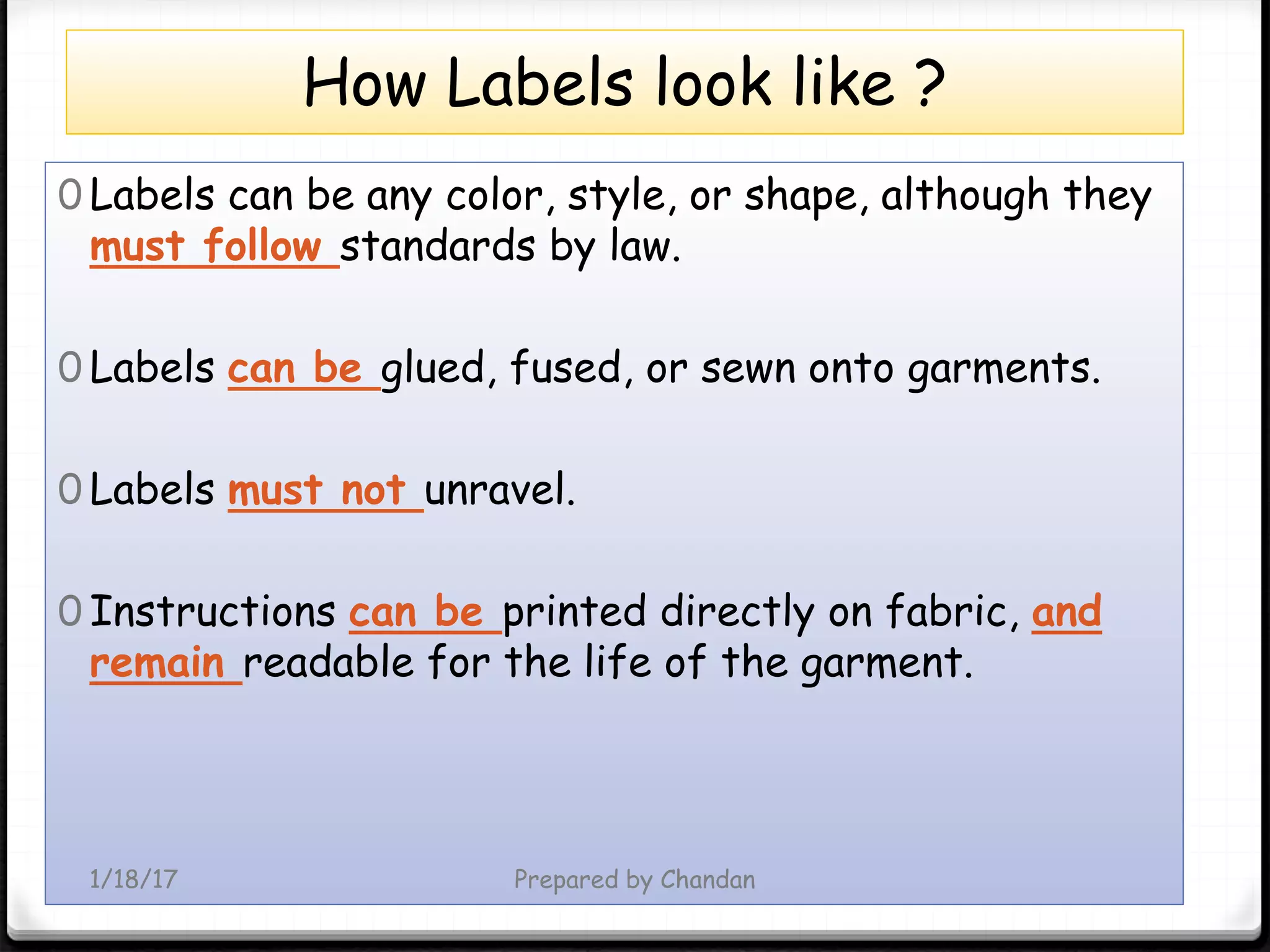 Lets understand about different labels use in garment or textile product | PPT