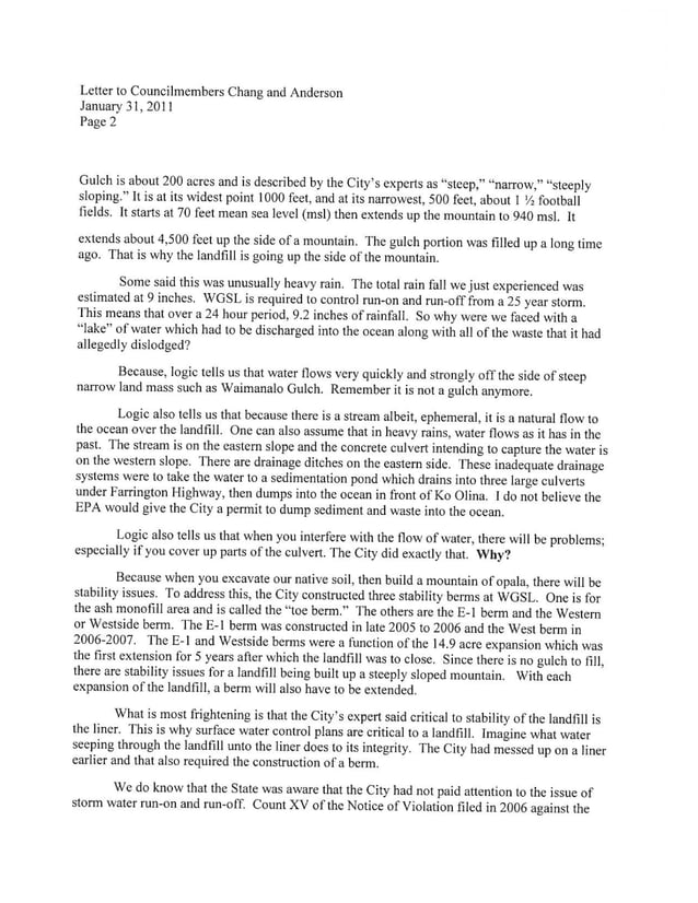Hanabusa Letter to City Council | PDF