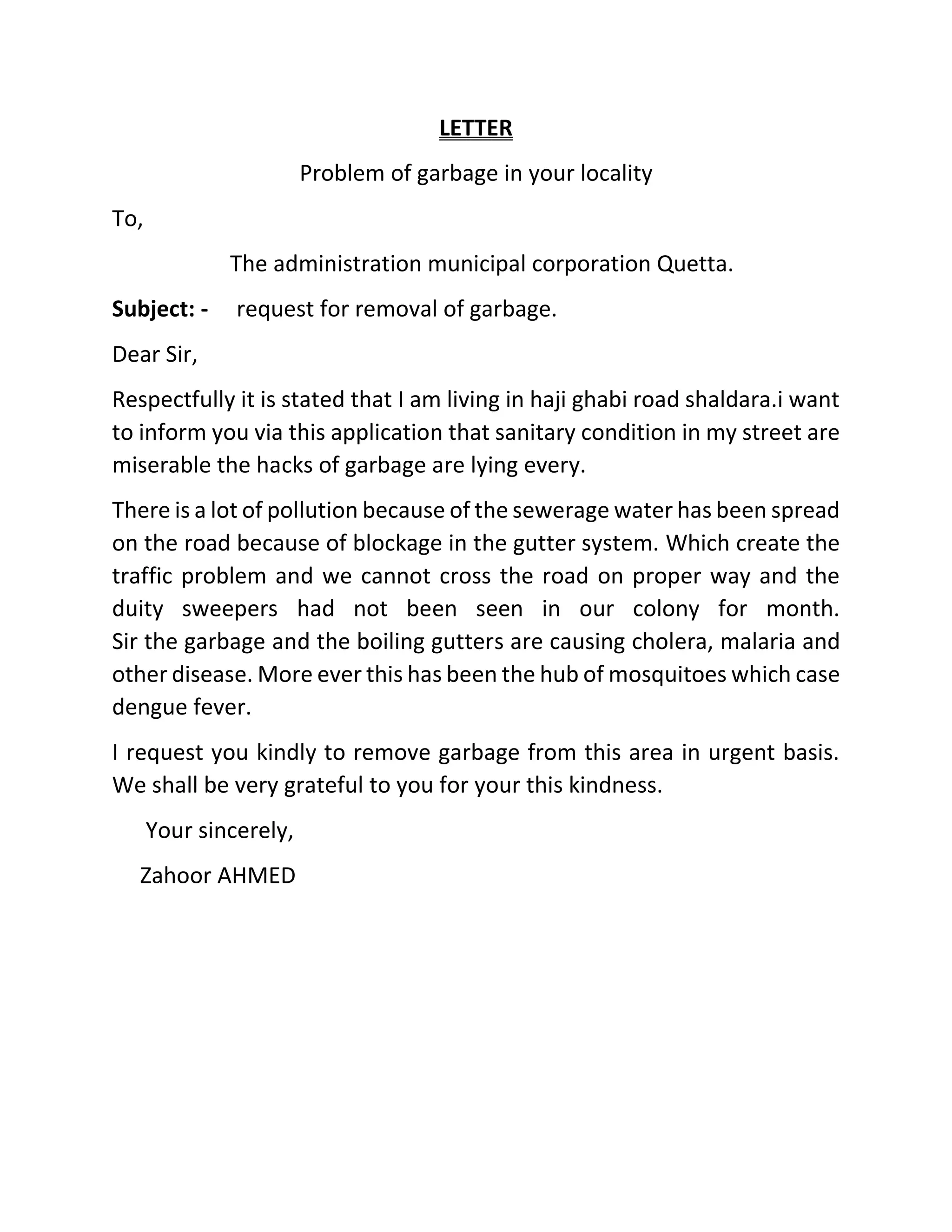 letter to administration municipal | PDF