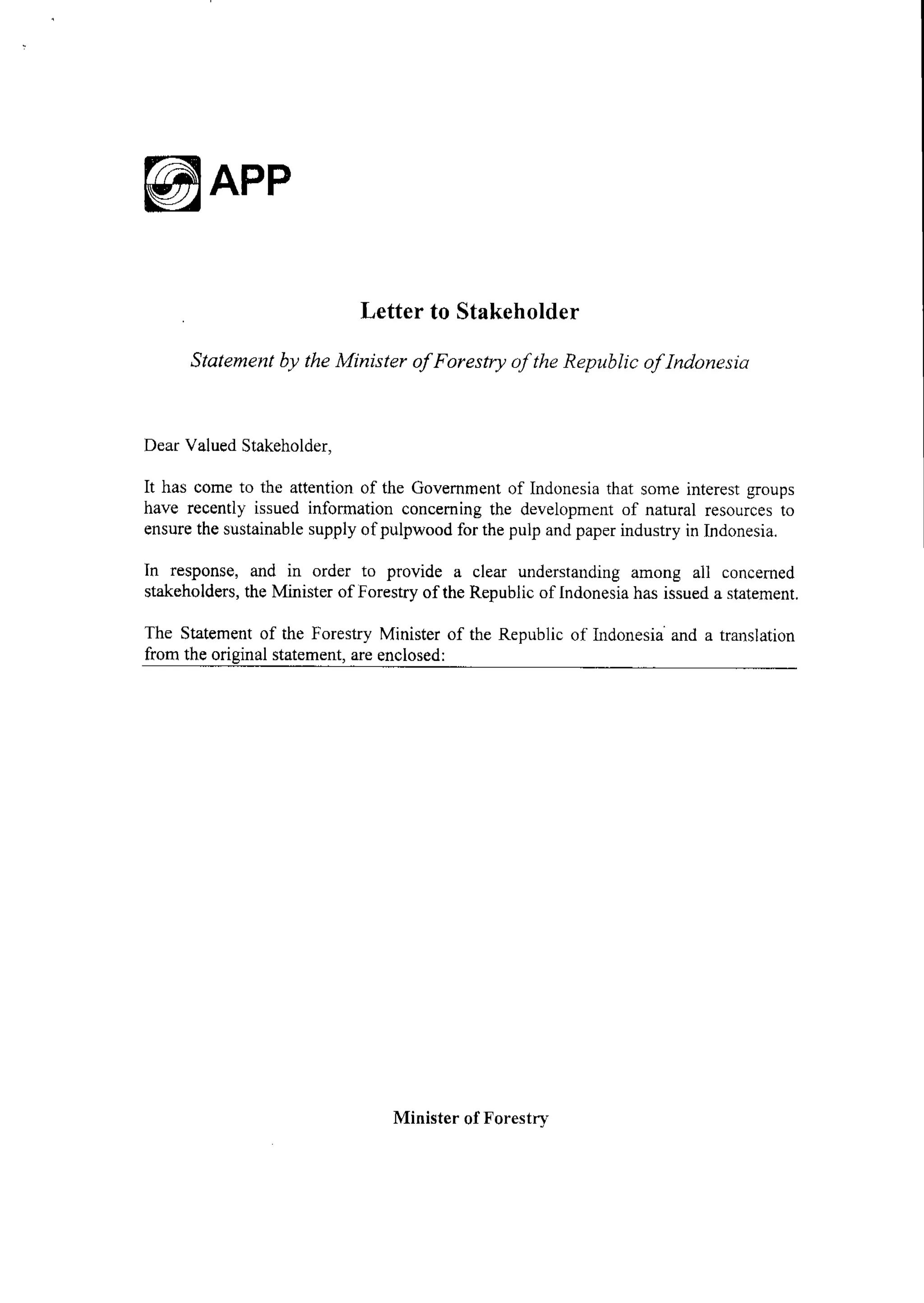 Letter Of Stakeholders (App 14 Nov06) | PDF