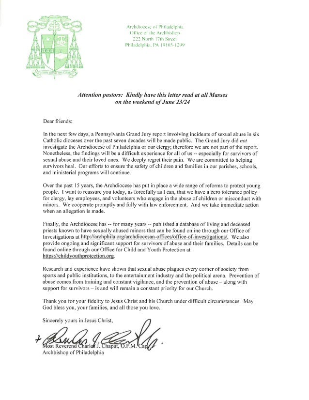 Letter from Archbishop Chaput
