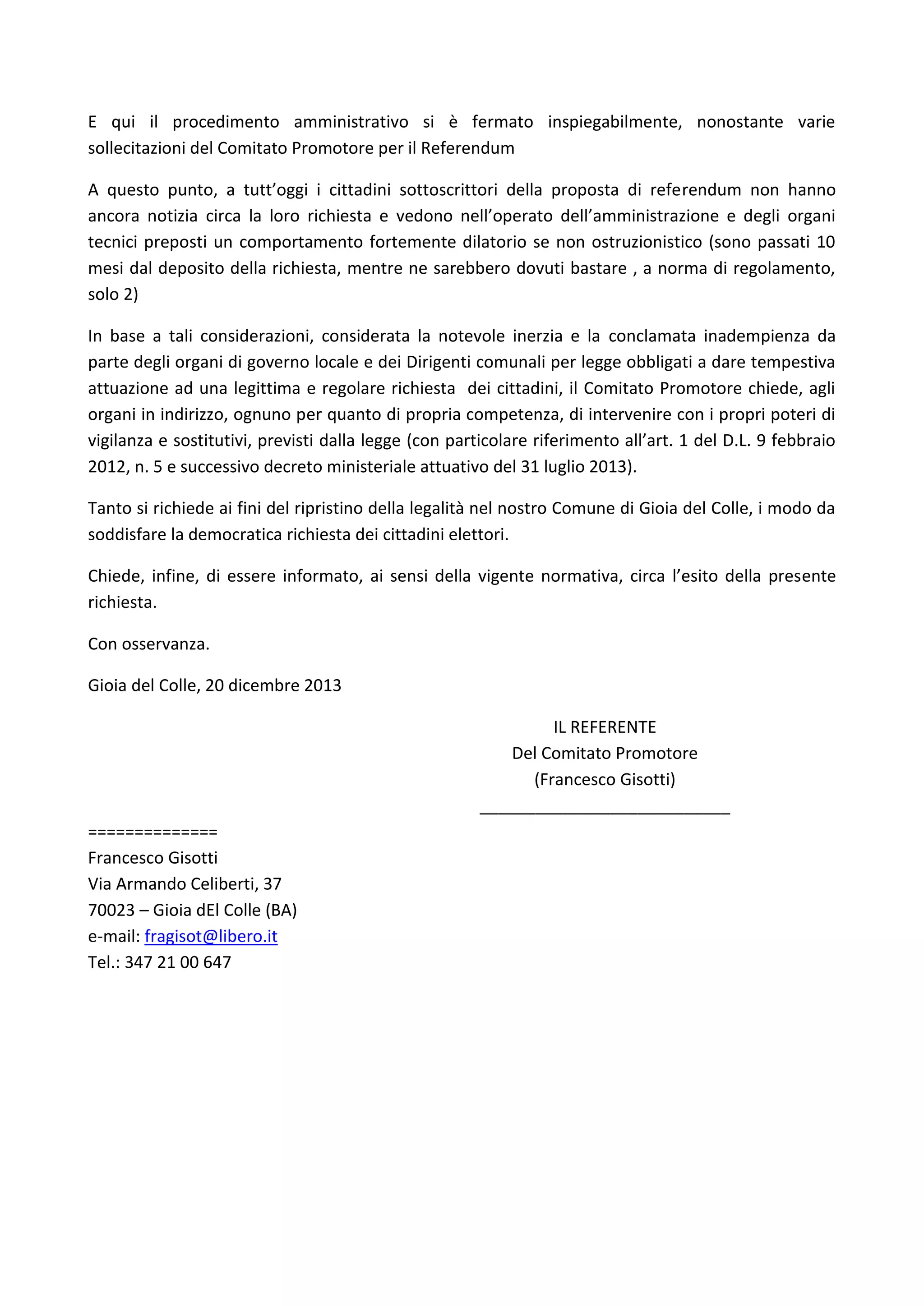 Lettera al prefetto | PDF