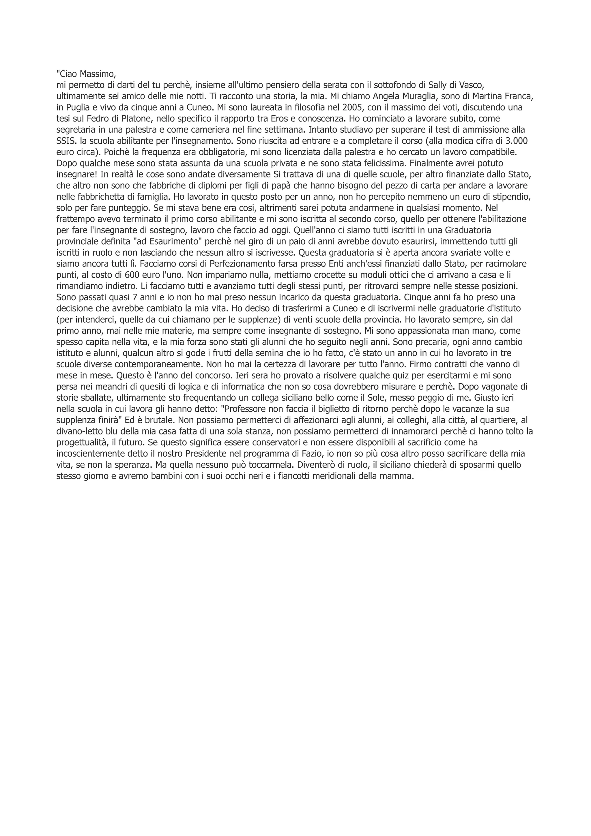 Lettera Angela, precaria scuola | PDF