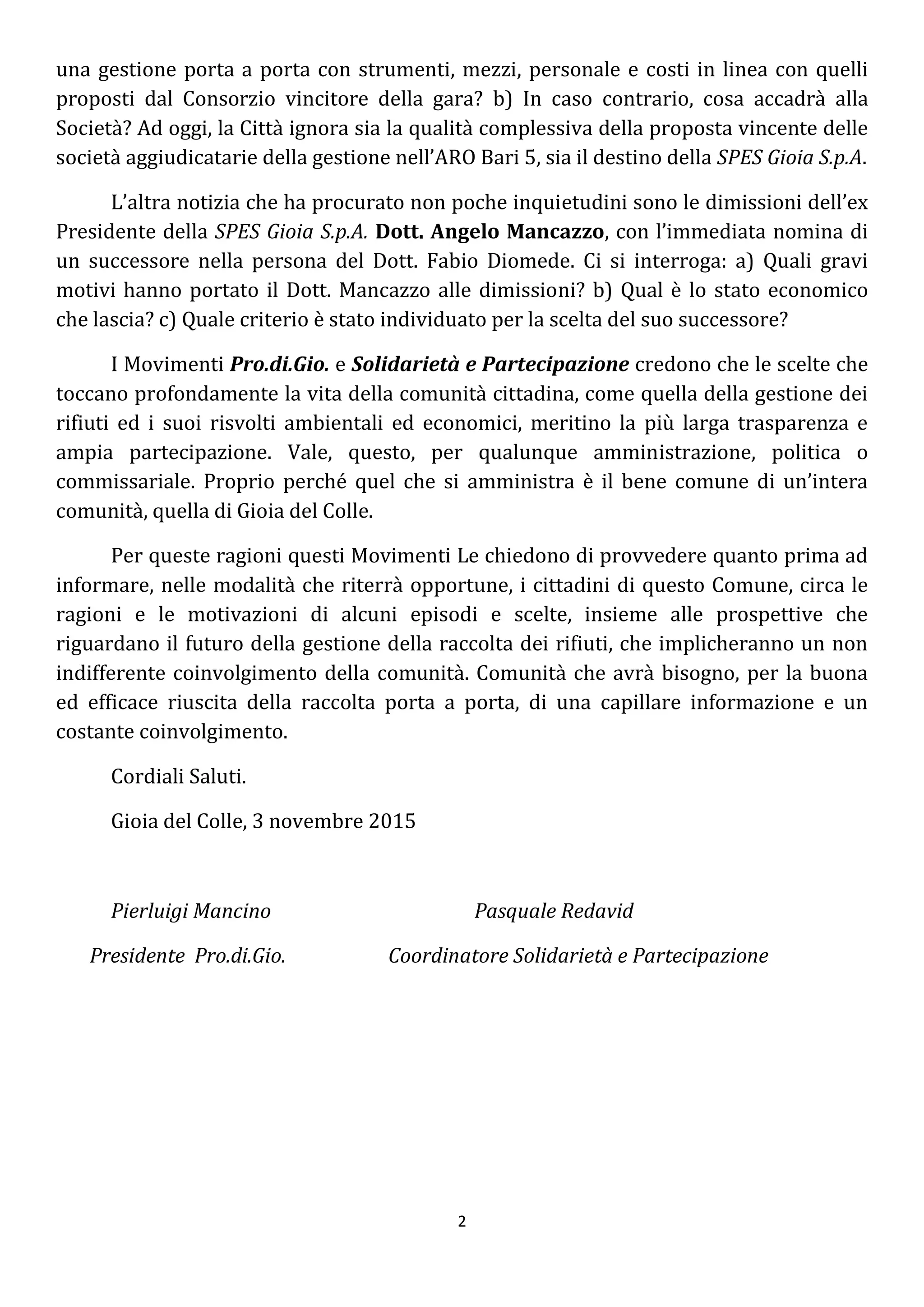 Lettera aperta al commissario su spes | PDF